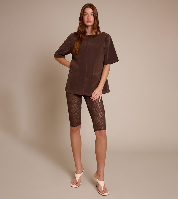 Buy PrettyLittleThing Faux Suede Oversized Detail Structured Top In ...