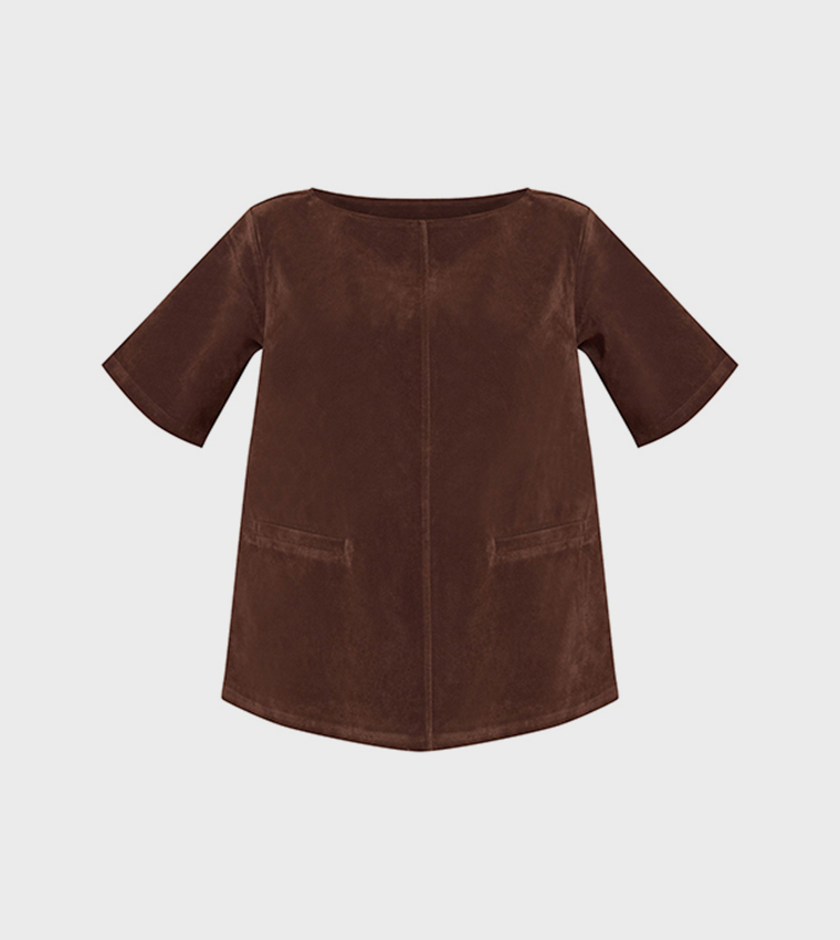 Buy PrettyLittleThing Faux Suede Oversized Detail Structured Top In ...