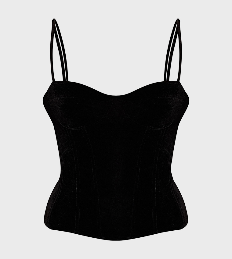 Buy PrettyLittleThing Velvet Structured Corset Top In Black | 6thStreet UAE