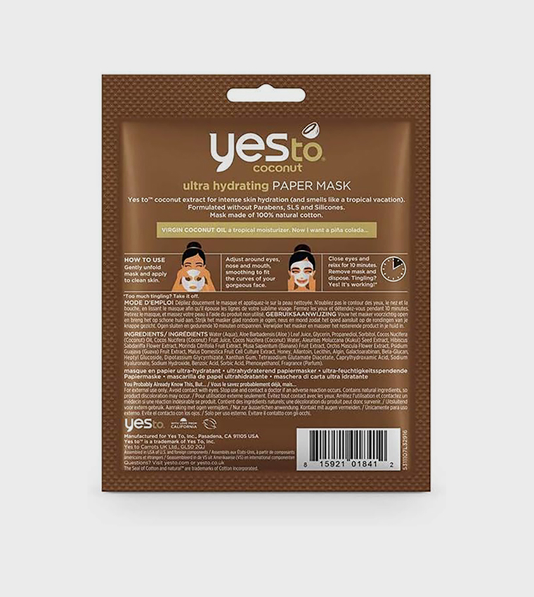 Buy YES TO Coconut Hydrating Paper Face Mask In Multiple Colors ...