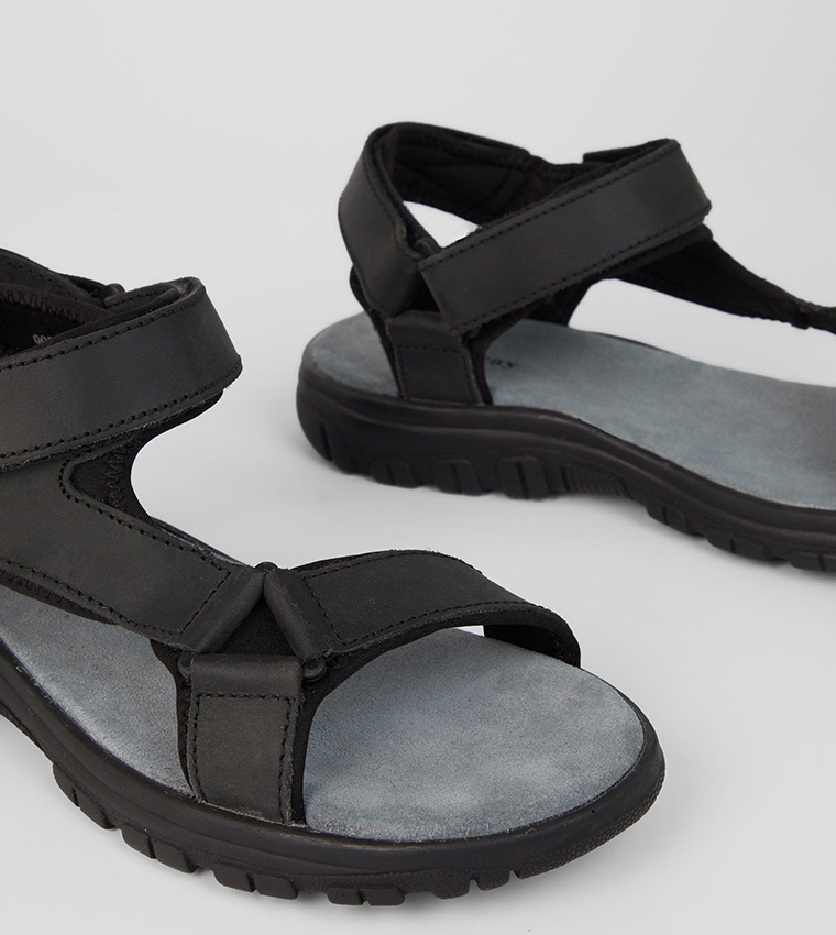 Buy Mantaray Padstow Adjustable Leather Comfort Sandals In Black ...