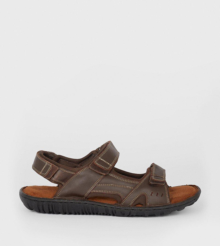 Buy Mantaray Caspian Two Strap Leather Walking Sandals In Brown ...