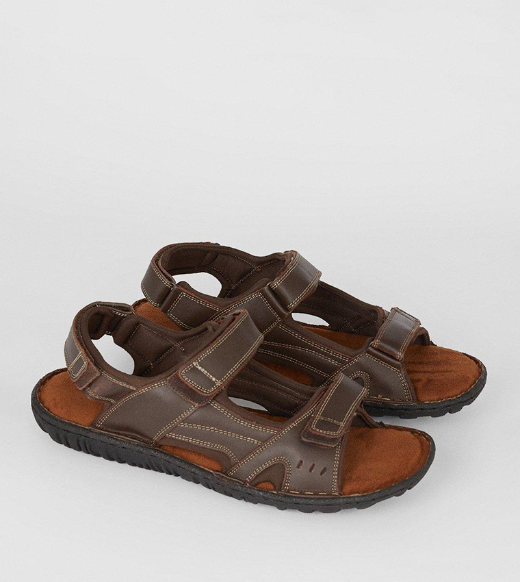 Buy Mantaray Caspian Two Strap Leather Walking Sandals In Brown ...