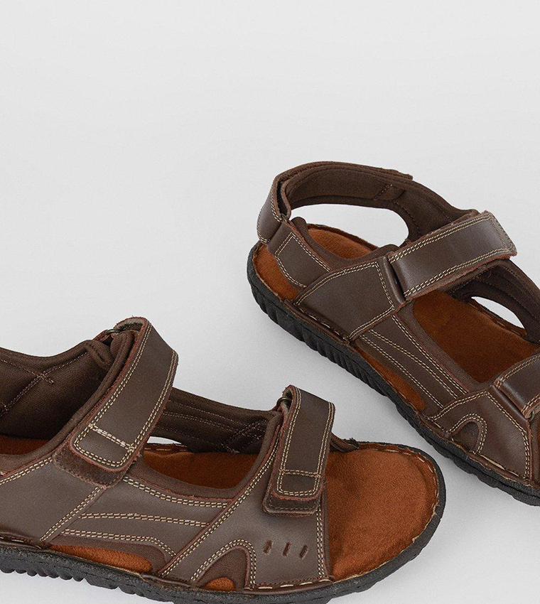 Buy Mantaray Caspian Two Strap Leather Walking Sandals In Brown ...