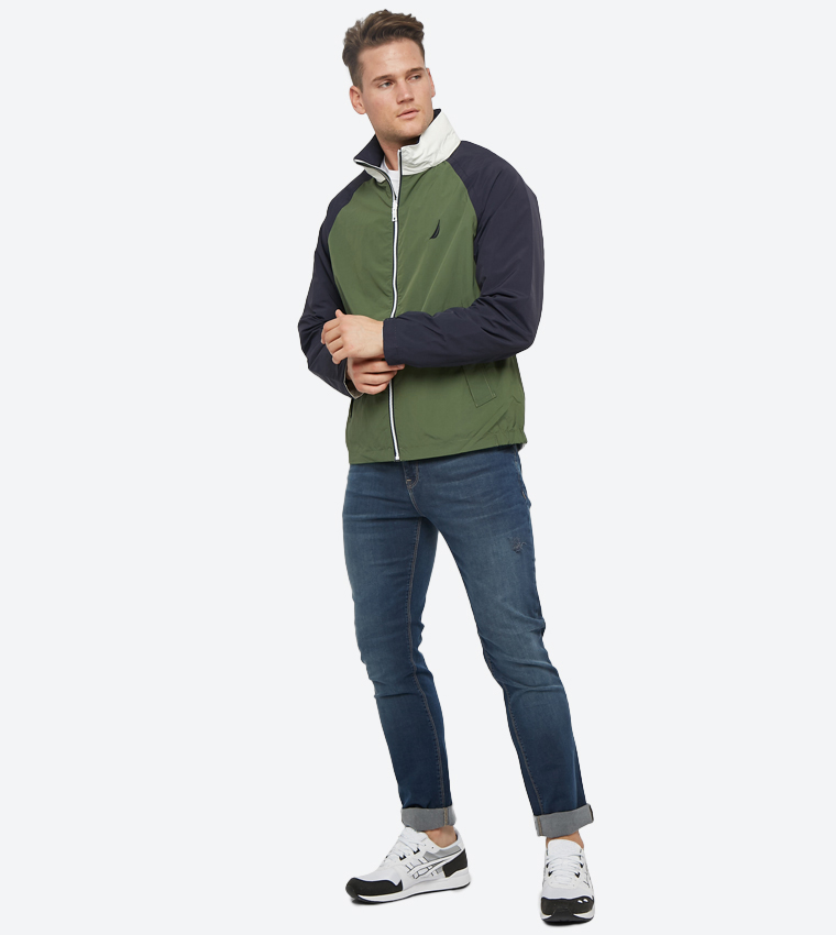 Buy Nautica Colorblock Long Sleeve Bomber Jacket Green Mens Bomber ...