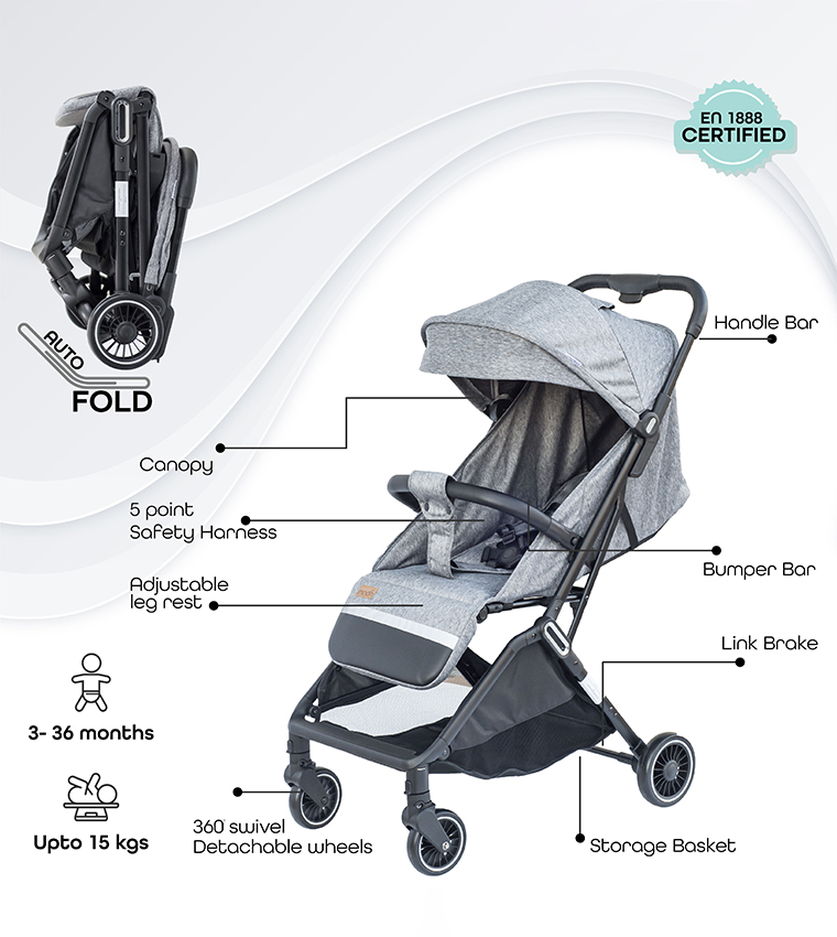 Buy Moon Moon Autofold Stroller Senior Grey In Grey | 6thstreet UAE