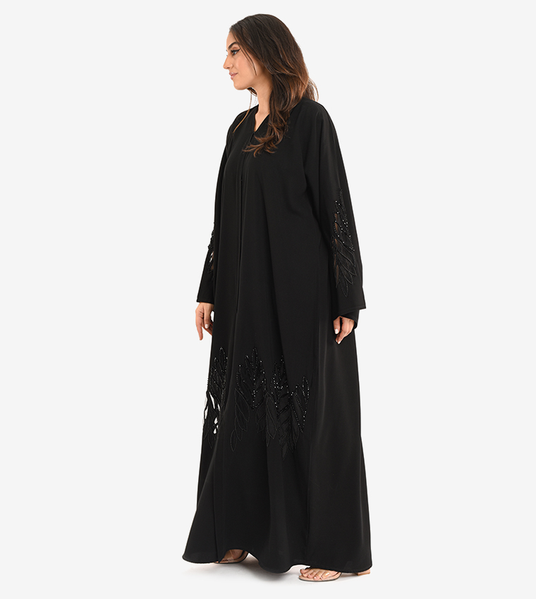 Buy Moistreet Long Sleeve V Neck Abaya Black In Black | 6thStreet Saudi ...