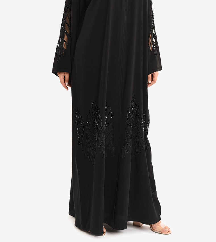 Buy Moistreet Long Sleeve V Neck Abaya Black In Black | 6thStreet Saudi ...