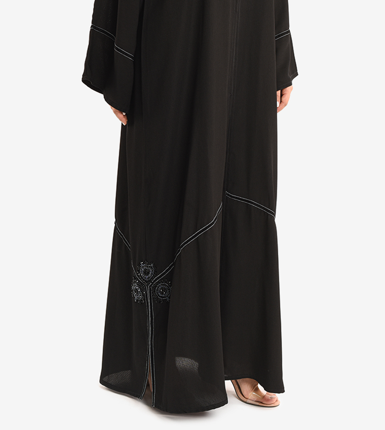 Buy Moistreet Long Sleeve V Neck Abaya Black In Black | 6thStreet UAE