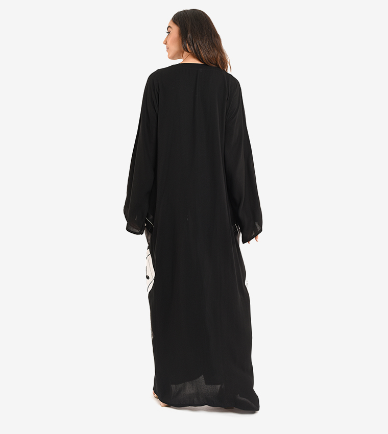Buy Moistreet Long Sleeve V Neck Abaya Black In Black | 6thStreet UAE
