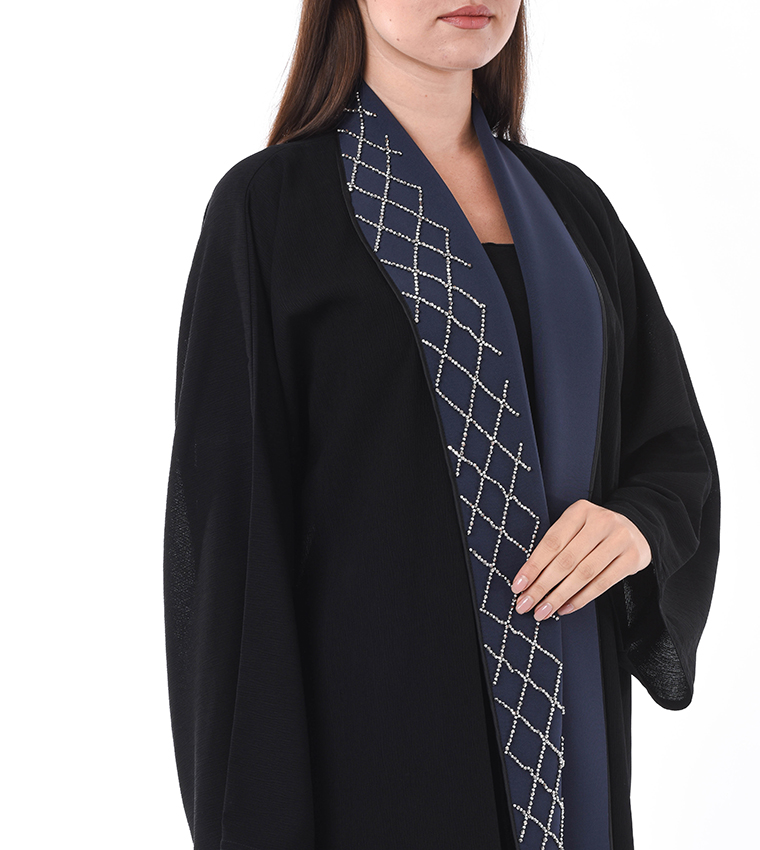 Buy Moistreet Bead Embroidered Shawl Lapel Abaya In Black | 6thStreet UAE