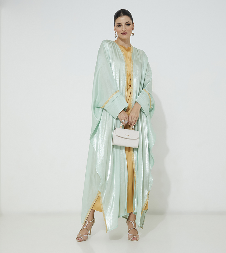 Buy Moistreet Rotana Shimmer Bisht Abaya Set In Green | 6thStreet Kuwait
