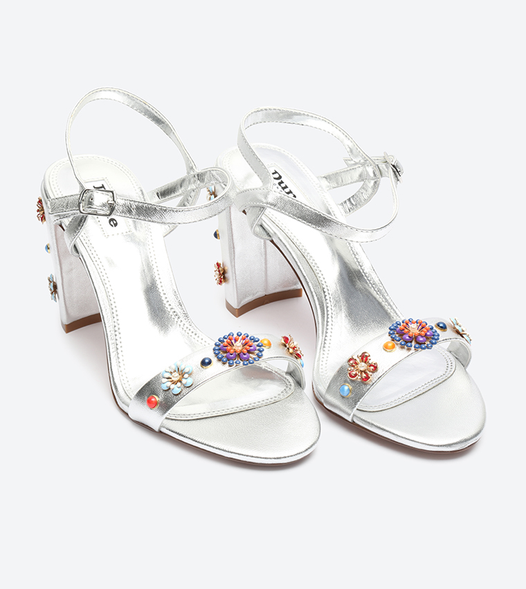 Buy Dune London Moonflower Block Sandals Silver MOONFLOWER In Silver ...