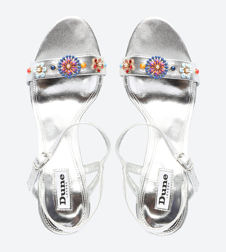 Buy Dune London Moonflower Block Sandals Silver MOONFLOWER In Silver ...
