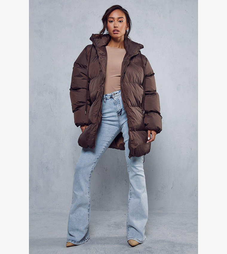Buy MissPap Oversized Midi Puffer Jacket In Brown | 6thStreet UAE