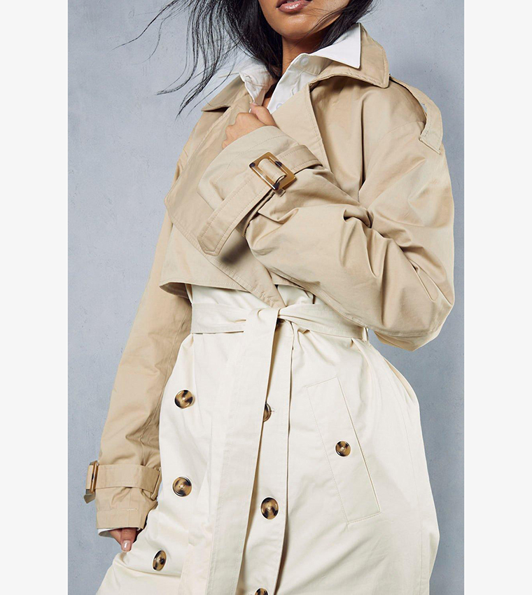 Buy MissPap Oversized Contrast Tonal Trench Coat In Beige | 6thStreet UAE
