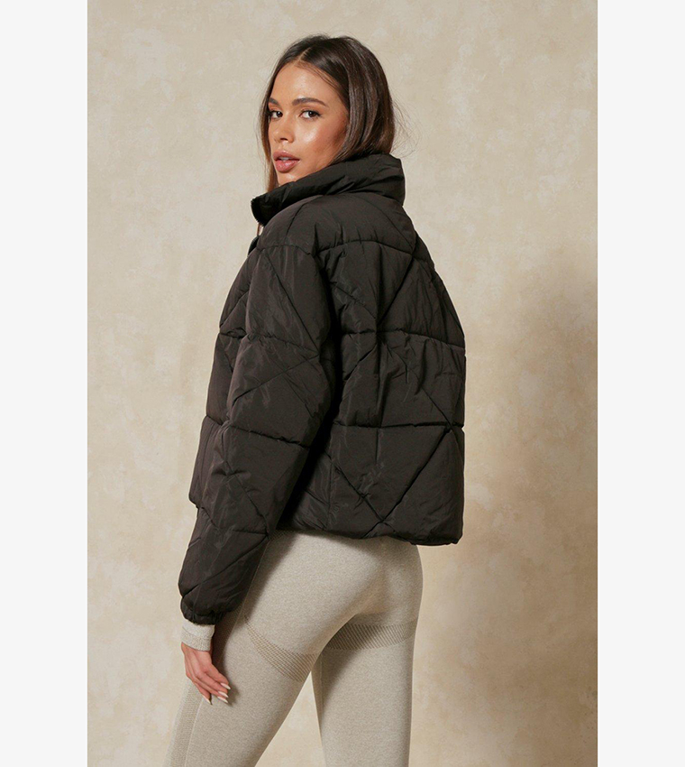 Buy MissPap Quilted Cropped Puffer Coat In Black | 6thStreet Kuwait
