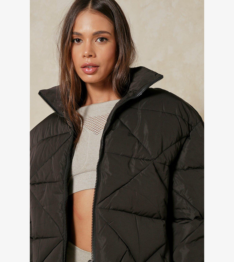 Buy MissPap Quilted Cropped Puffer Coat In Black | 6thStreet Kuwait