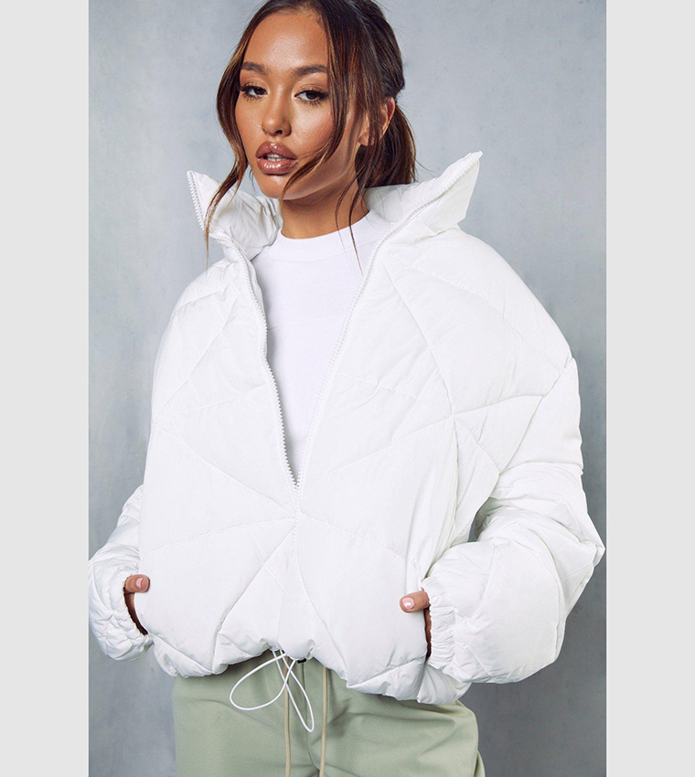 Buy MissPap Quilted Cropped Puffer Coat In White | 6thStreet UAE