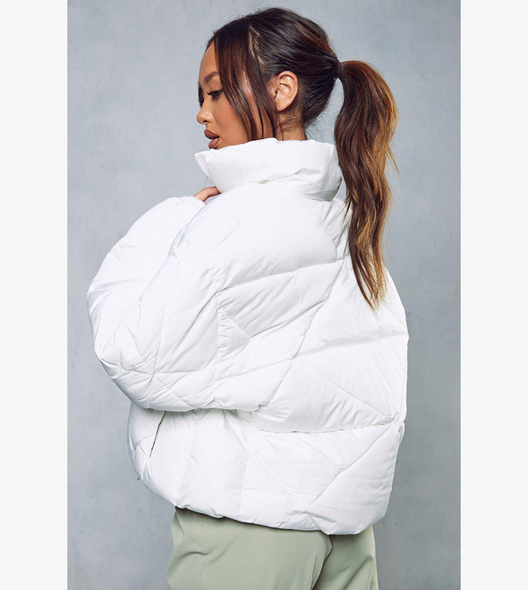 Buy MissPap Quilted Cropped Puffer Coat In White | 6thStreet UAE