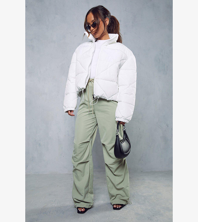 Buy MissPap Quilted Cropped Puffer Coat In White | 6thStreet UAE