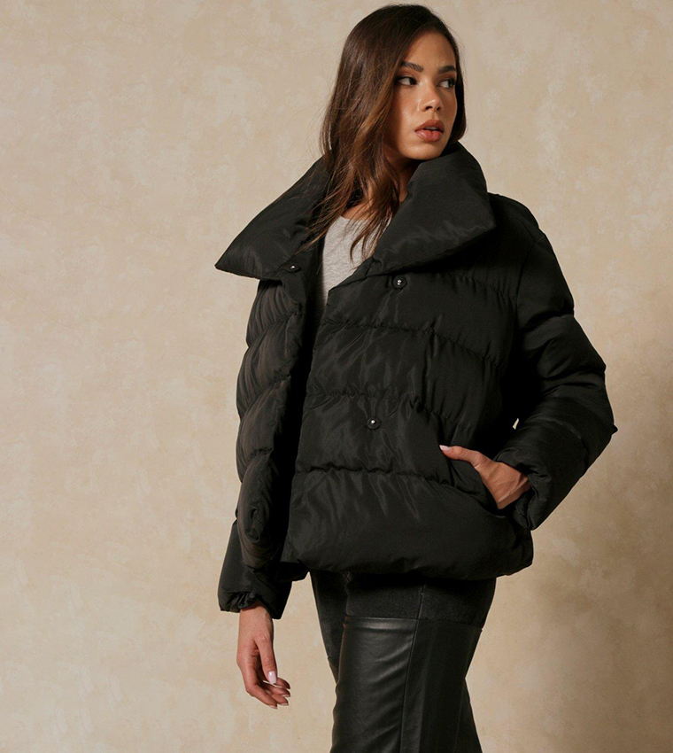Buy MissPap Recycled Extreme Oversized Collar Puffer Coat In Black ...
