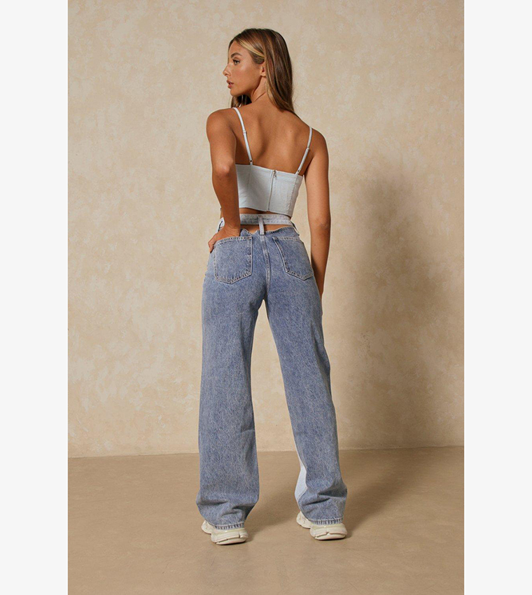 Buy MissPap Two Tone Cut Out Back Detail Jeans In Blue | 6thStreet Kuwait