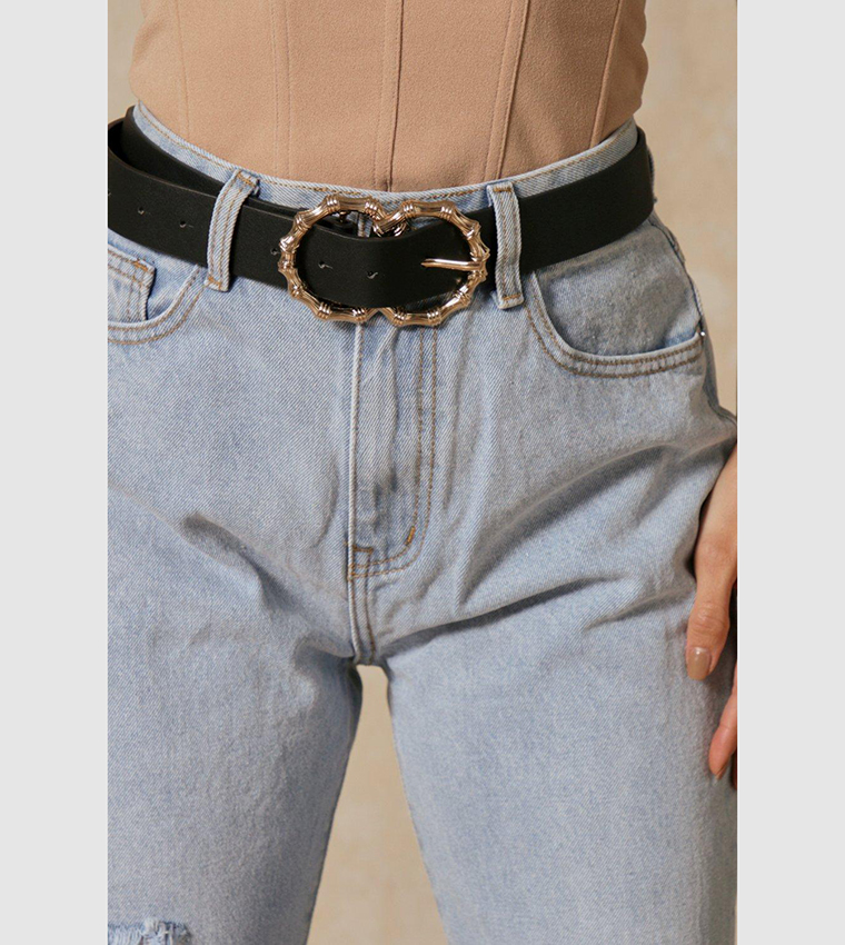 Buy MissPap Bamboo Effect Double Ring Leather Look Belt In Black ...