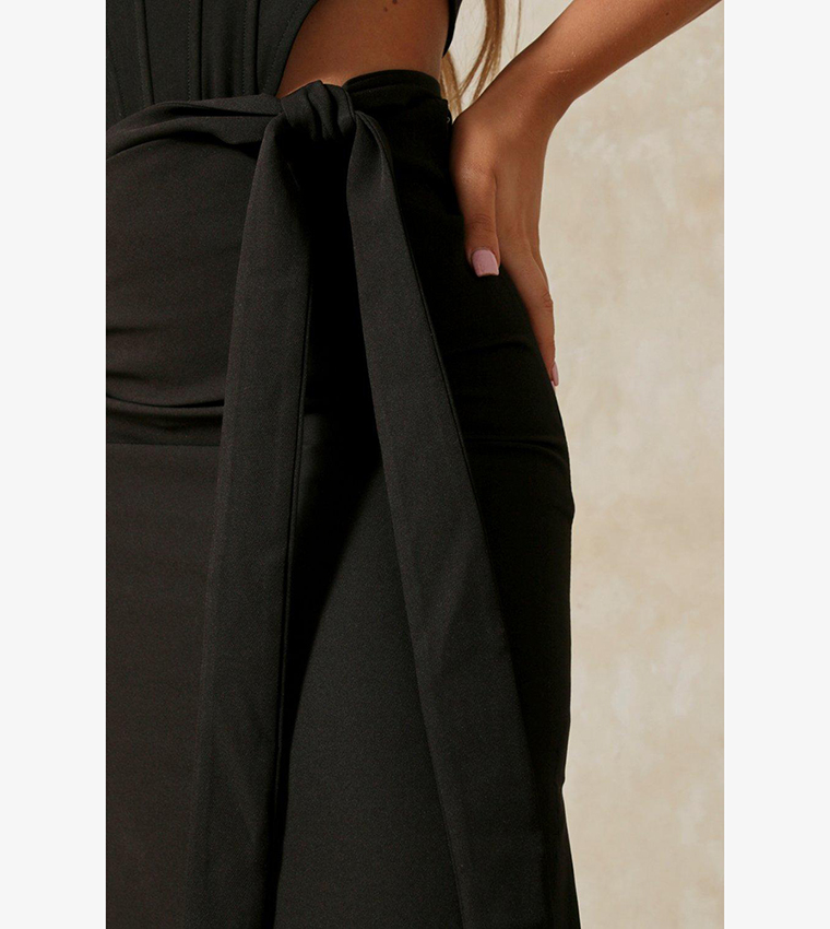 Buy MissPap Draped Midi Skirt In Black | 6thStreet UAE