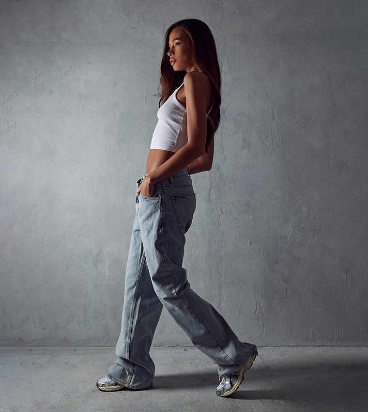 Buy MissPap Slouch Dropped Waist Baggy Jeans In Light Blue | 6thStreet Oman