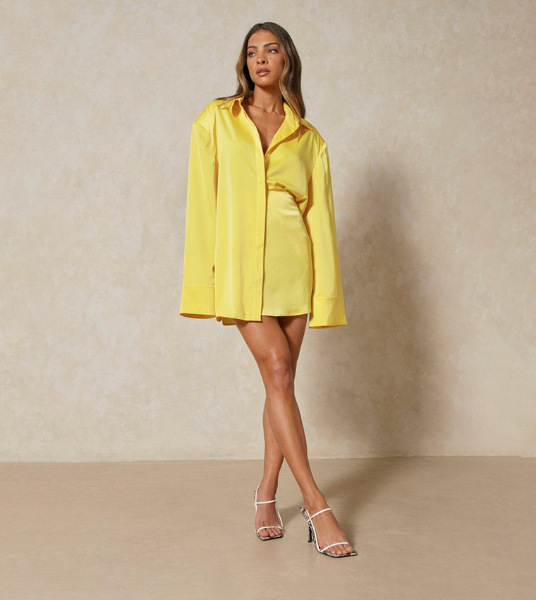 Buy Misspap Satin Shirt And Skirt Co Ord Set In Yellow 6thstreet Qatar