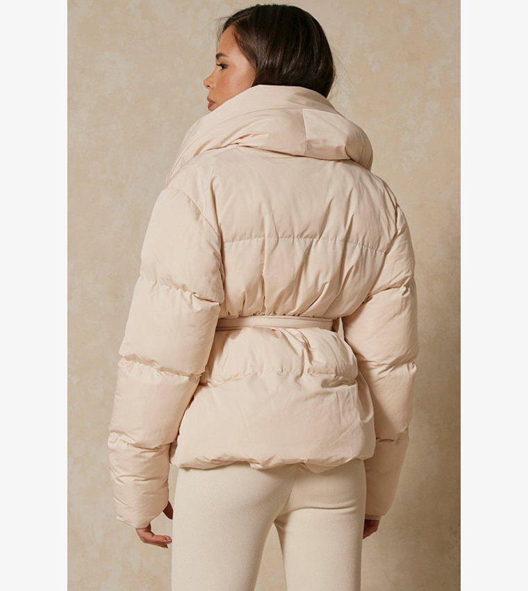 Buy MissPap Padded Collar Duvet Belted Puffer Coat In White | 6thStreet ...