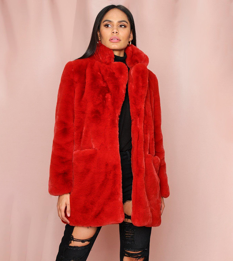 Buy MissPap Oversized Faux Fur Coat In Red | 6thStreet Saudi Arabia