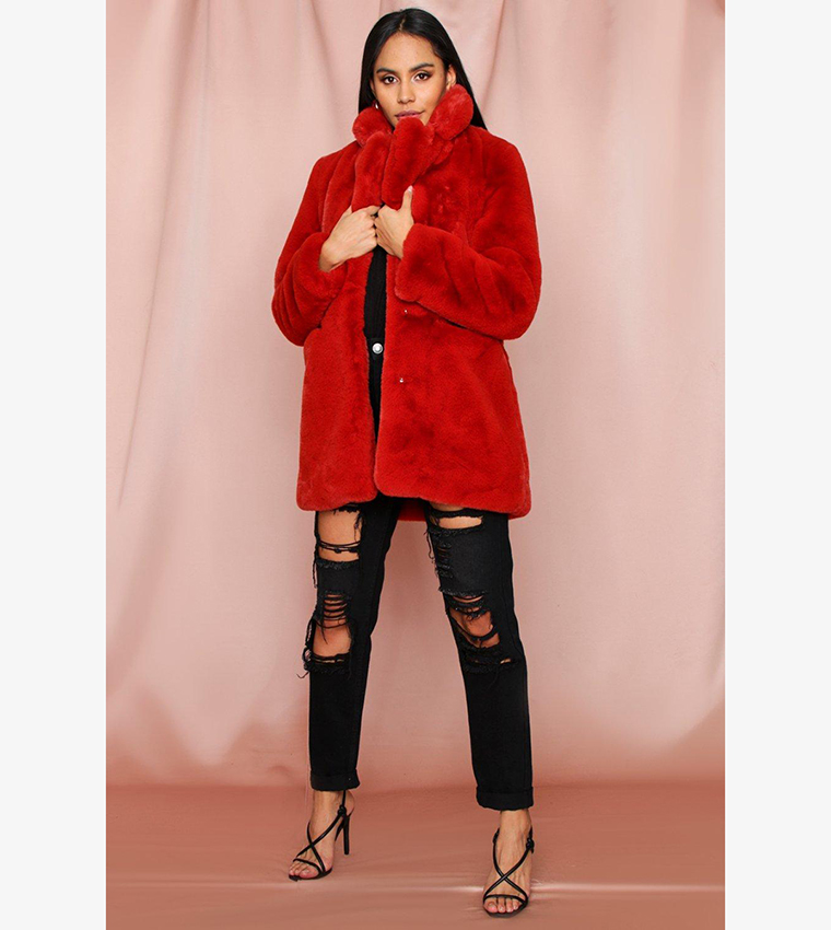 Buy MissPap Oversized Faux Fur Coat In Red | 6thStreet Saudi Arabia