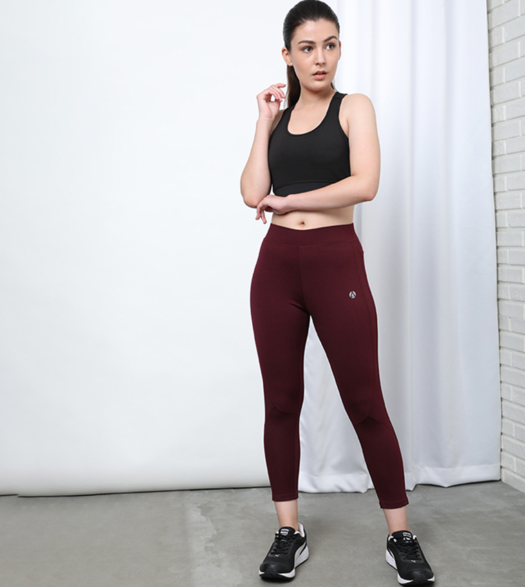 Buy HIS & HERS Solid Active Tights In Burgundy | 6thStreet Qatar