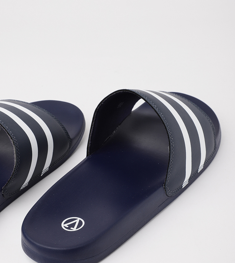 Buy HIS & HERS Print Open Toe Sliders In Blue | 6thStreet Qatar