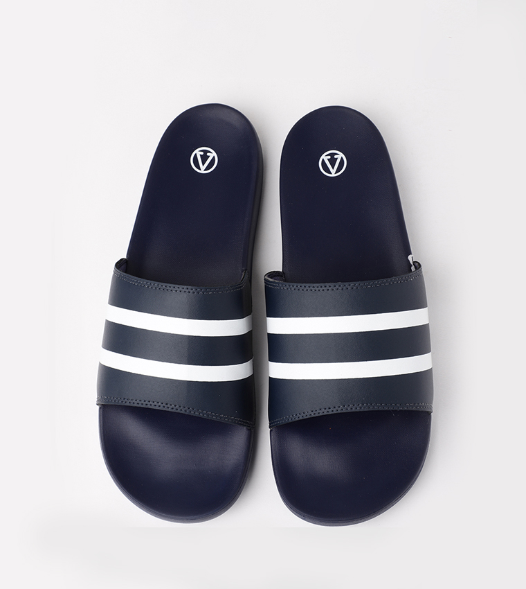Buy HIS & HERS Print Open Toe Sliders In Blue | 6thStreet Qatar