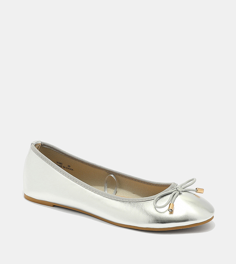 Buy HIS & HERS Solid Bow Ballarinas In Silver | 6thStreet Qatar