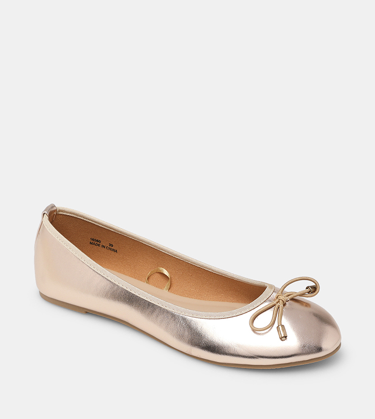 Buy HIS & HERS Solid Bow Ballarinas In Gold | 6thStreet Kuwait