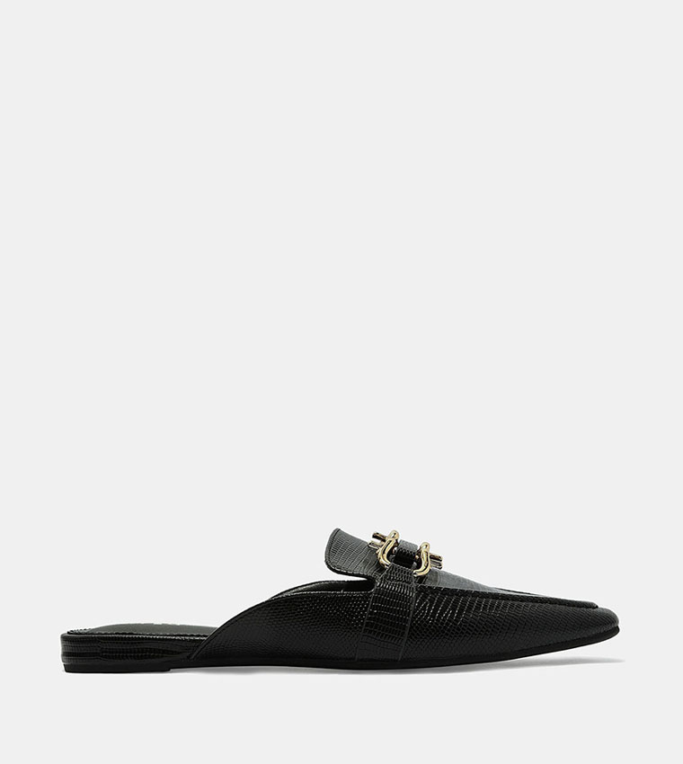 Buy HIS & HERS Textured Metal Decor Flat Mules In Black | 6thStreet Qatar