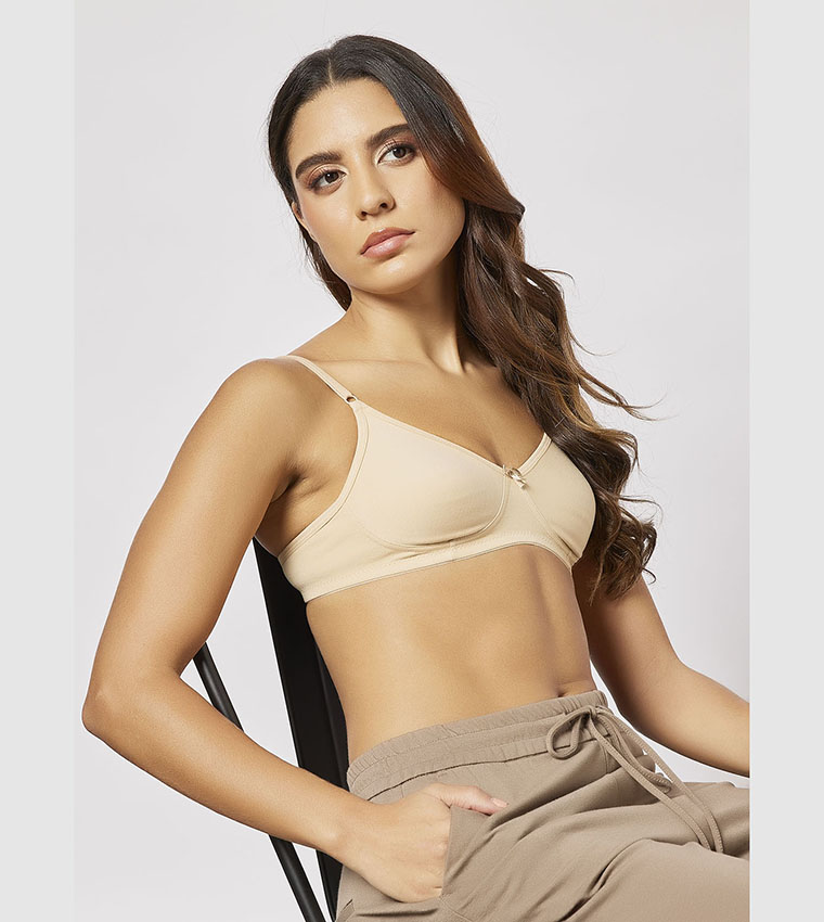 Buy HIS & HERS Solid Basic Bra In Beige | 6thStreet Qatar