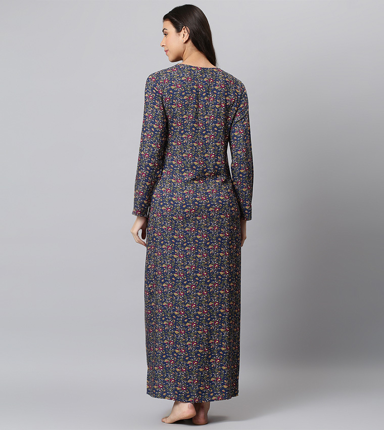 Buy HIS & HERS Printed Maxi Night Dress In Blue | 6thStreet UAE