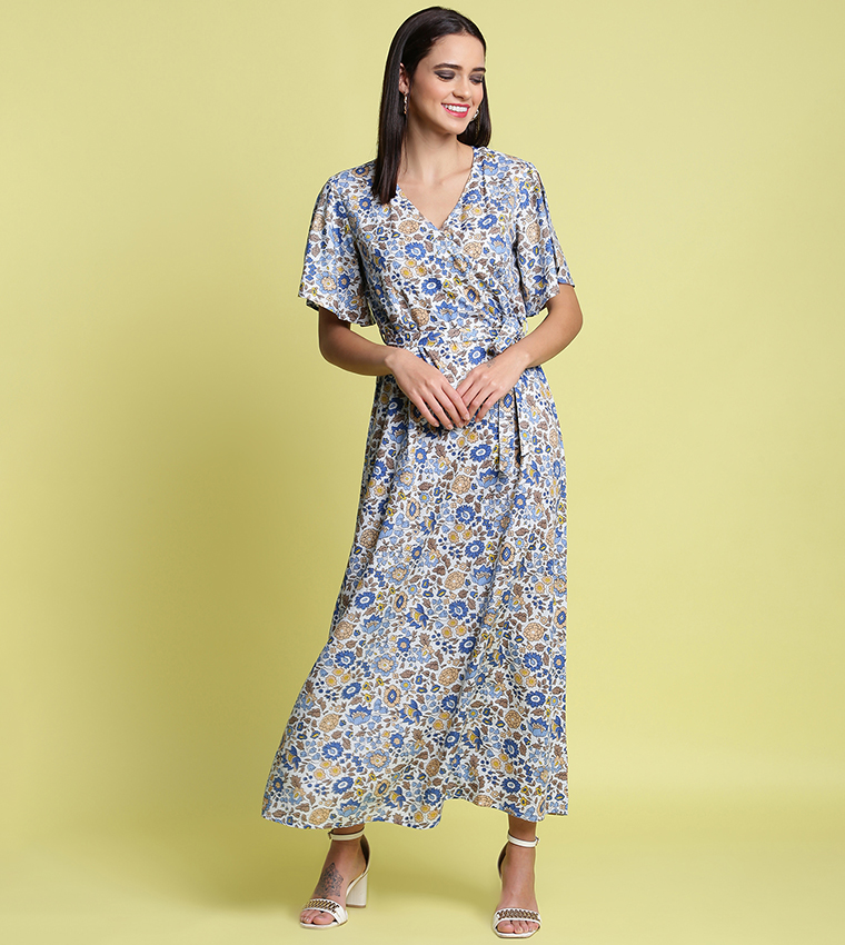 Buy HIS & HERS Printed Cross Over Maxi Dress In Multiple Colors ...