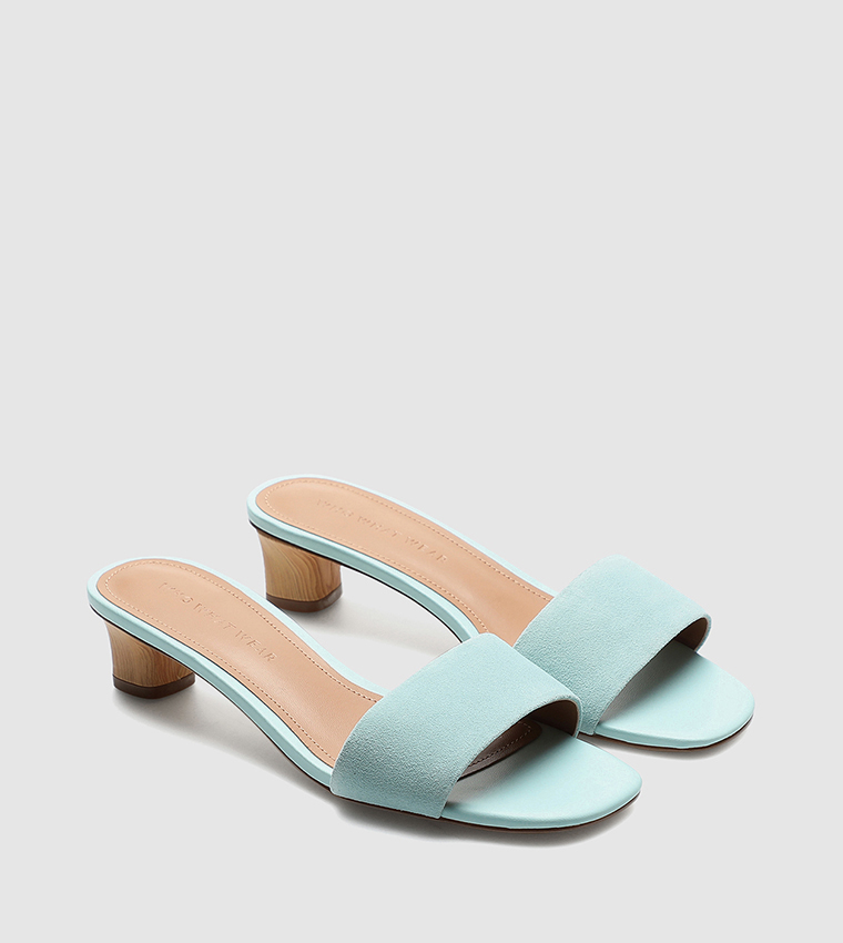Buy HIS & HERS Round Toe Kitten Heel Sandals In Blue | 6thStreet Qatar