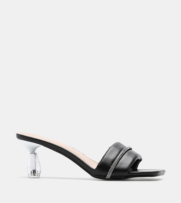 Buy HIS & HERS Embellished Spool Heel Sandals In Black | 6thStreet UAE