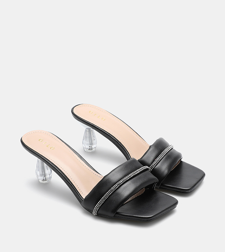 Buy HIS & HERS Embellished Spool Heel Sandals In Black | 6thStreet UAE