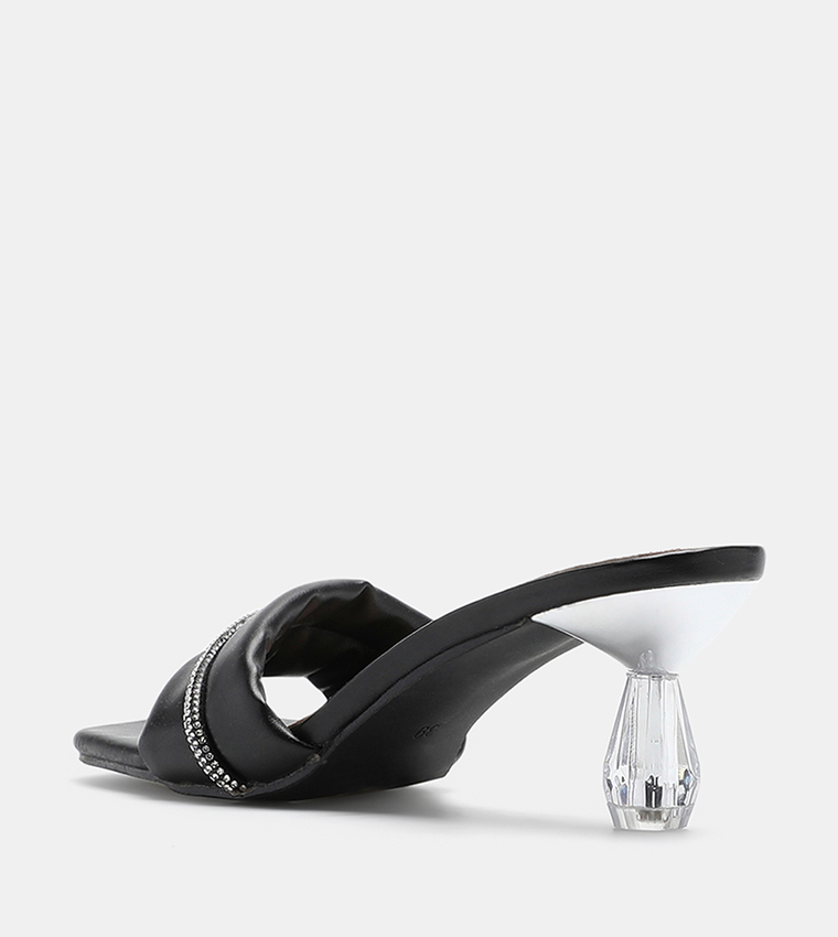 Buy HIS & HERS Embellished Spool Heel Sandals In Black | 6thStreet UAE
