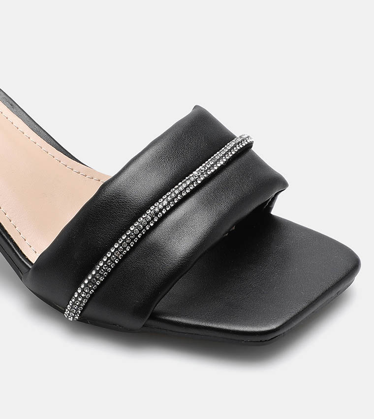 Buy HIS & HERS Embellished Spool Heel Sandals In Black | 6thStreet UAE