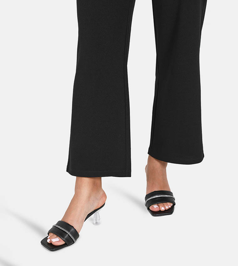 Buy HIS & HERS Embellished Spool Heel Sandals In Black | 6thStreet UAE