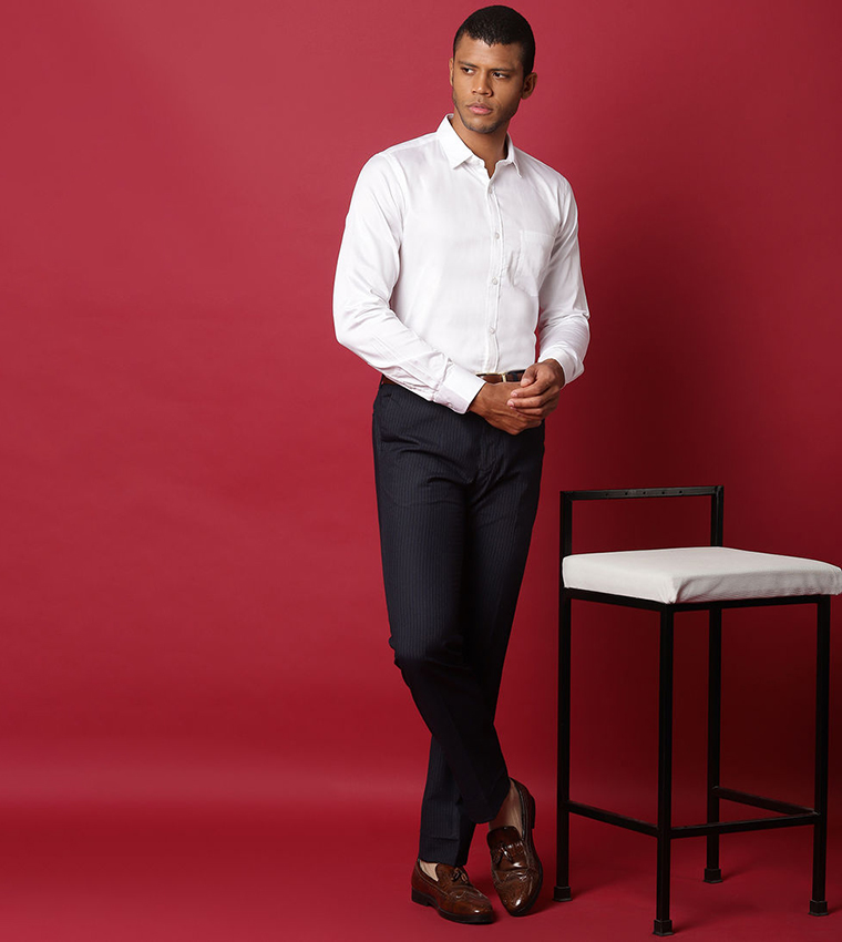 Buy HIS & HERS Long Sleeve Collared Neck Formal Slim Fit Shirt In White ...